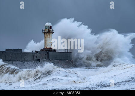 Rough Sea South Gare, Redcar, Cleveland. Wave breaking over the ...