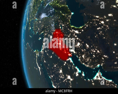 Iraq from space at night on Earth with visible country borders. 3D ...