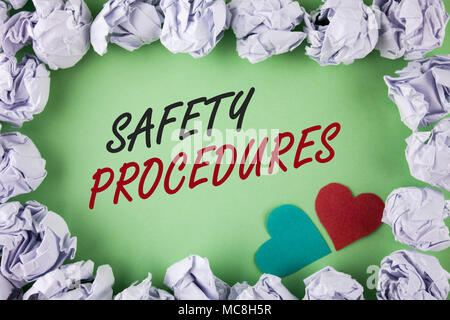 Text sign showing Safety Procedures. Business photo showcasing Follow ...