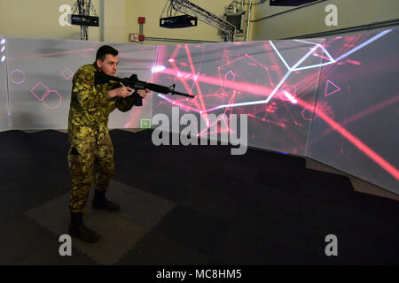An Italian Army Soldier, participates in a simulated shooting drill at ...