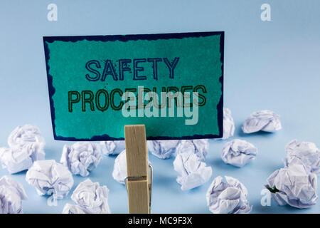 Text sign showing Safety Procedures. Business photo showcasing Follow ...