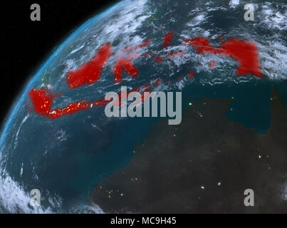 Night map of Indonesia as seen from space on planet Earth. 3D ...