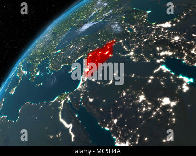 Night map of Syria as seen from space on planet Earth. 3D illustration ...