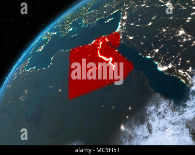 Night map of Egypt as seen from space on planet Earth. 3D illustration ...