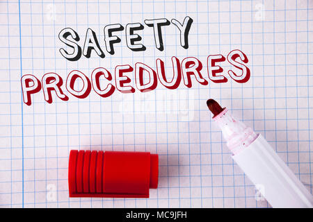 Text sign showing Safety Procedures. Business photo showcasing Follow ...