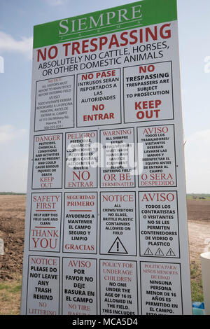 No-trespassing signs sit in a massive plowed field on the Texas side of ...