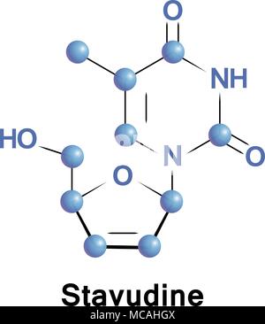 Stavudine (d4T) HIV drug molecule. Thymidine analog that blocks reverse ...