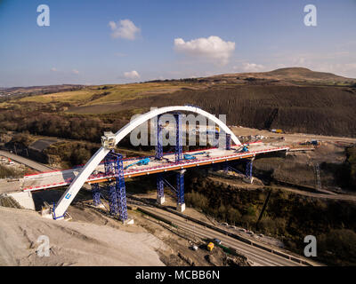 Roadworks on A465 Heads of the Valleys road at Merthyr Tydfil building ...
