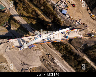 Roadworks on A465 Heads of the Valleys road at Merthyr Tydfil building ...
