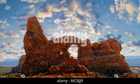 Landscape Arch, stone arch formed by erosion of the red sandstone ...
