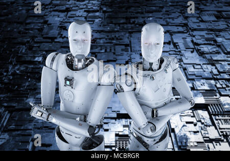 3d rendering two humanoid robots arm crossed Stock Photo - Alamy