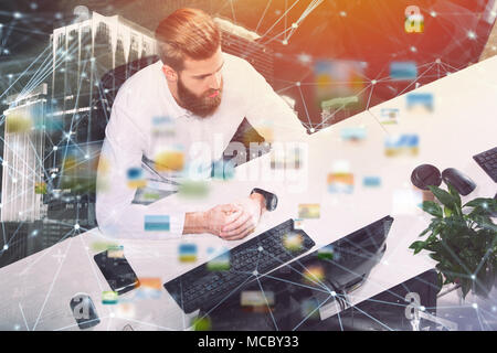 Businessman in office connected on internet network Stock Photo - Alamy