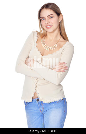 beautiful woman in jeans posing Stock Photo - Alamy