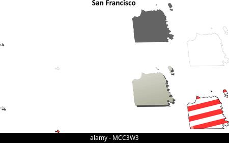 Outline San Francisco California City Skyline with Modern Buildings ...