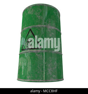 An old barrel of biological waste. Isolated on white background. 3D ...