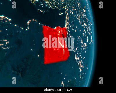 Night map of Egypt as seen from space on planet Earth. 3D illustration ...