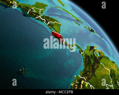 Early morning view of Costa Rica highlighted in red on planet Earth. 3D ...