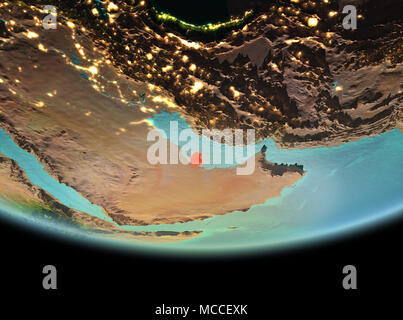 Qatar from orbit of planet Earth in sunrise with highly detailed ...