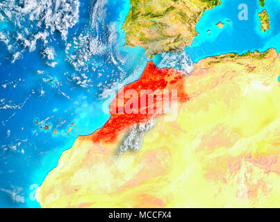 Morocco highlighted in red on political globe with transparent oceans ...