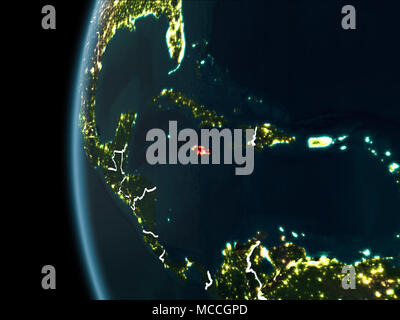 Space orbit view of Jamaica highlighted in red on planet Earth with ...