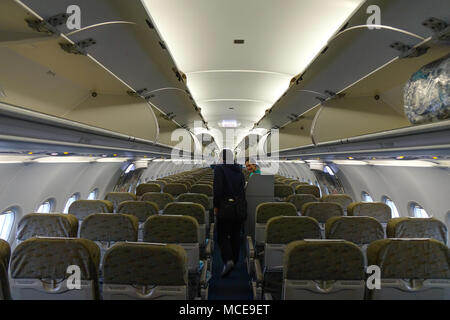 Saigon, Vietnam - Mar 16, 2018. Interior of a Vietjet Air Airbus A320 ...