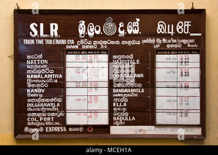 Train timetable written on a wall in Hanoi Train Street, between Le ...