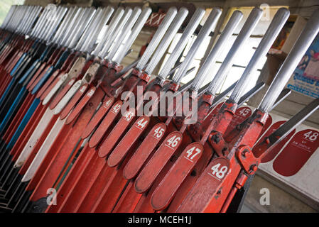 Inside the signal box at Nanu Oya railway station, Sri Lanka with the ...