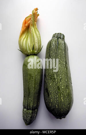 Two ripe courgettes on a white background Stock Photo - Alamy