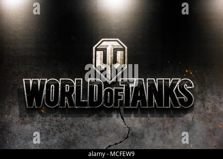 World of Tanks logo sign printed on banner. World of Tanks is a ...