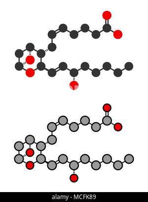 A Chemical formula structure of Thromboxane A2 on white background ...