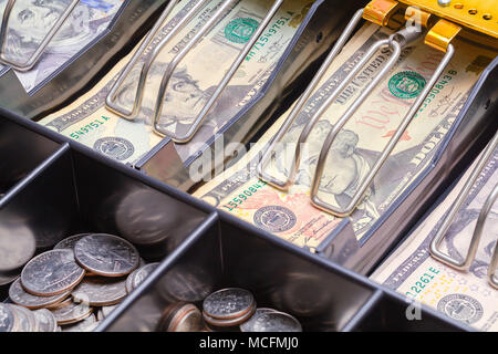 Open Cash Register Drawer Close up with Money Stock Photo - Alamy