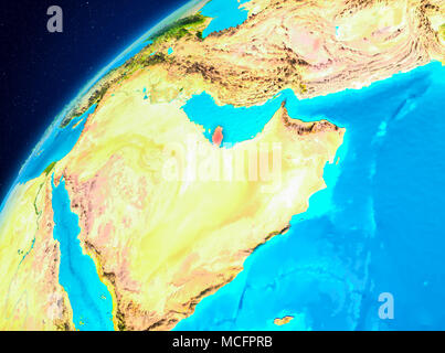 Orbit view of Qatar highlighted in red with visible borderlines and ...