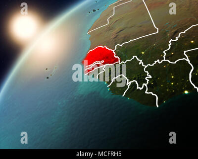 Senegal during sunrise highlighted in red on planet Earth with visible ...