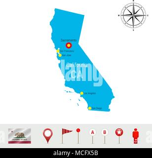 California map with pin of country capital. Two types of California map ...