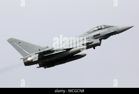 16 April 2018, Germany, Laage: A Eurofighter jet of the 73rd tactical ...