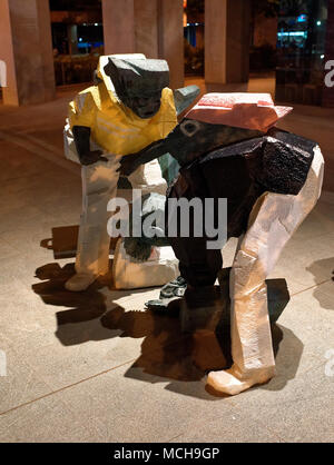 Statues on the street, blocky and surreal, Singapore business district ...