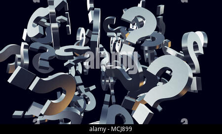 3d rendering illustration of exploding question mark particles as ...