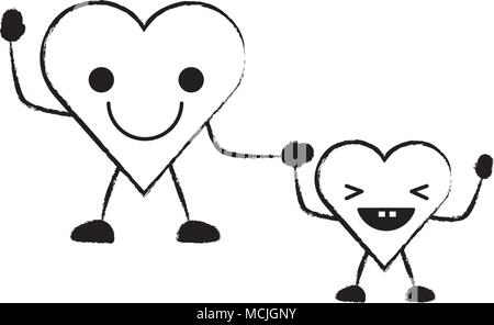 sketch of kawaii excited heart icon over white background, vector ...