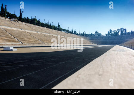 Bleachers and race track at Panathinaiko Stadium under sunlight, Athens ...