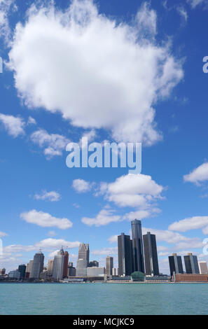 Long Panoramic Detroit Michigan River Downtown City Skyline Stock Photo ...