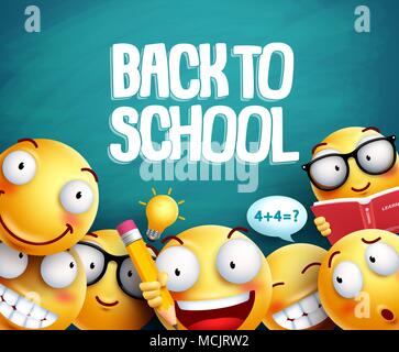 Smileys back to school emoticon vector set. Smiley emoji with ...