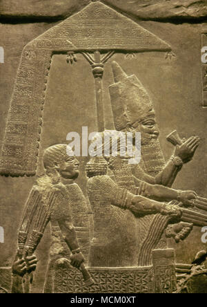 Palace of Ashurbanipal, Nineveh, Iraq. Ashurbanipal with his subjects ...