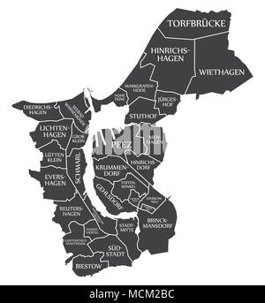 Modern City Map - Rostock city of Germany with boroughs and titles DE ...