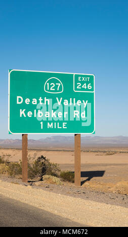 Road sign at the exit of Death Valley National Park in California, USA ...