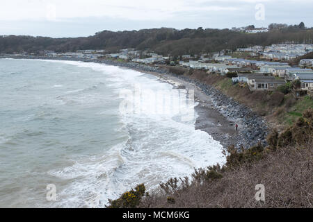 Rough sea at Lydstep Beach on the Pembrokeshire Coastal Path in Wales ...
