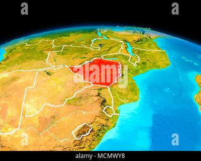 Satellite view of Zimbabwe highlighted in red on planet Earth with ...