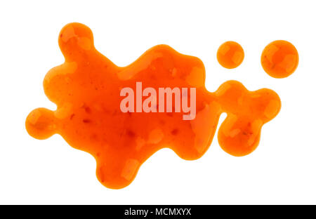 Orange sauce splashes isolated on white a background. Top view Stock ...