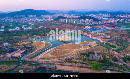 Aerial view of Suncheon bay international garden in Suncheon city of ...