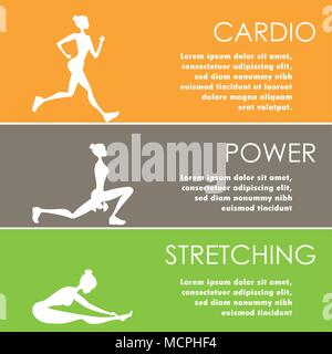 Set of horizontal color banners about different physical activity ...