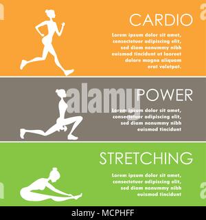Set of horizontal color banners about different physical activity ...